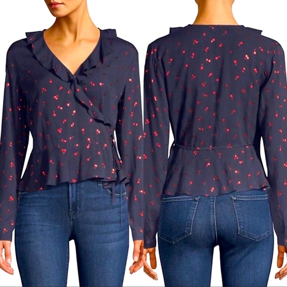 Rails | Tops | Nwt Rails Navy Simone Metallic Red Cherry Print Wrap ...